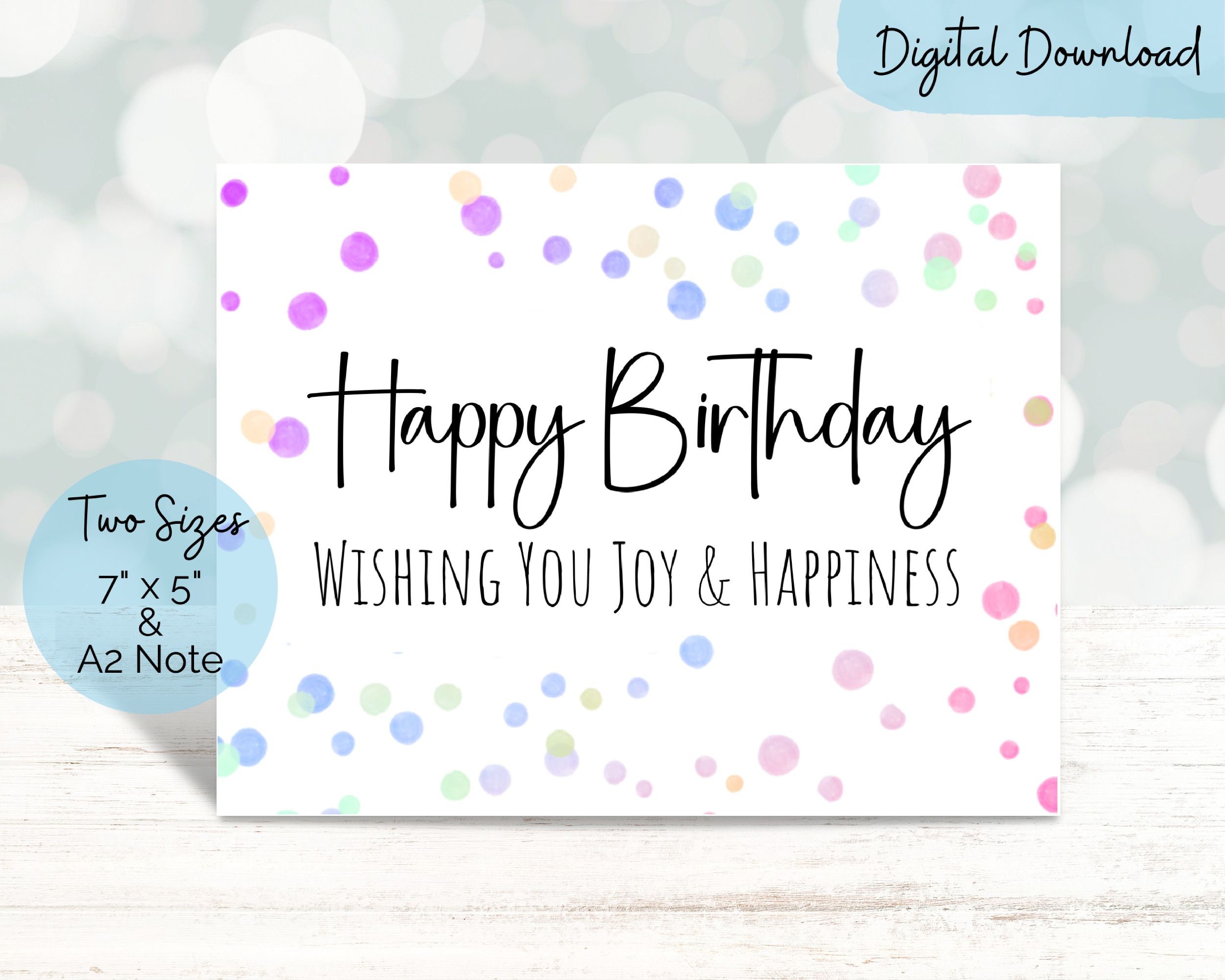 Simple Happy Birthday Printable Card Wish Joy and Happiness With ...