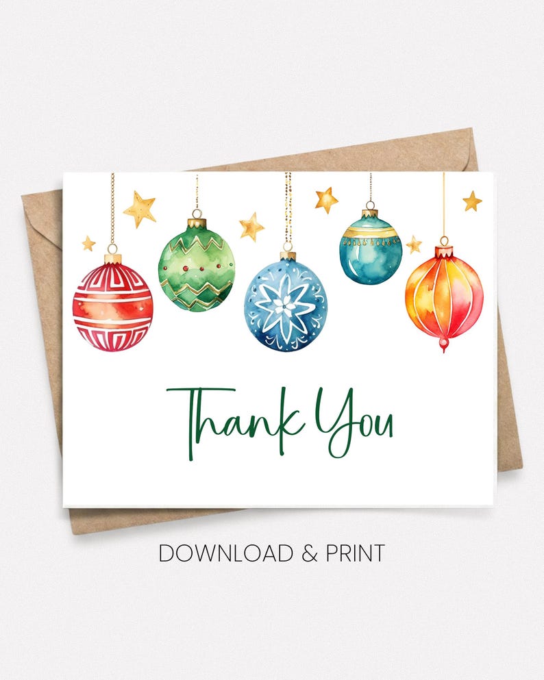 Christmas Thank You Note, Printable Holiday Season Card (sizes 5x7 & A2 ...