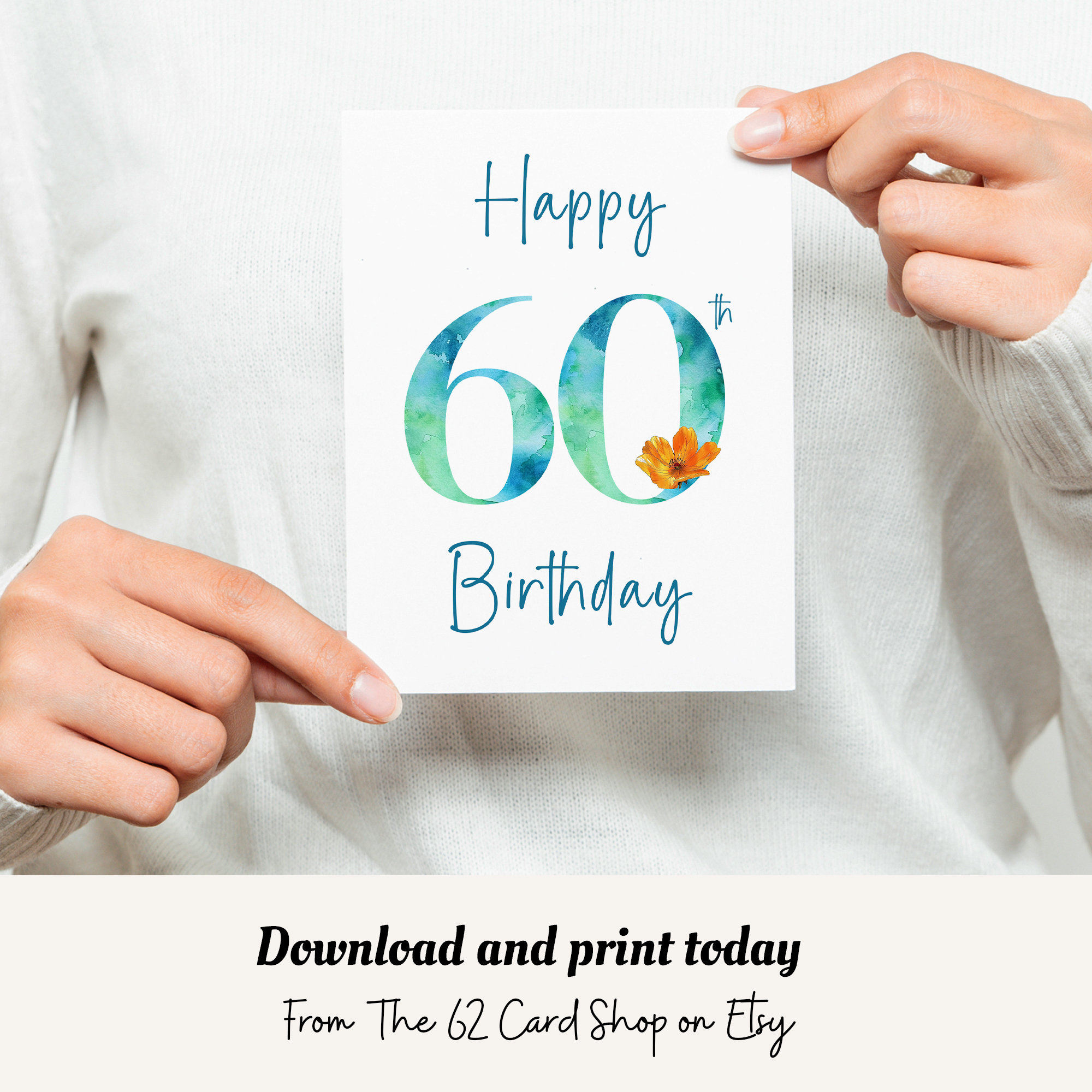 Printable Happy 60th Birthday Card, Celebrate a 60th Birthday Milestone ...