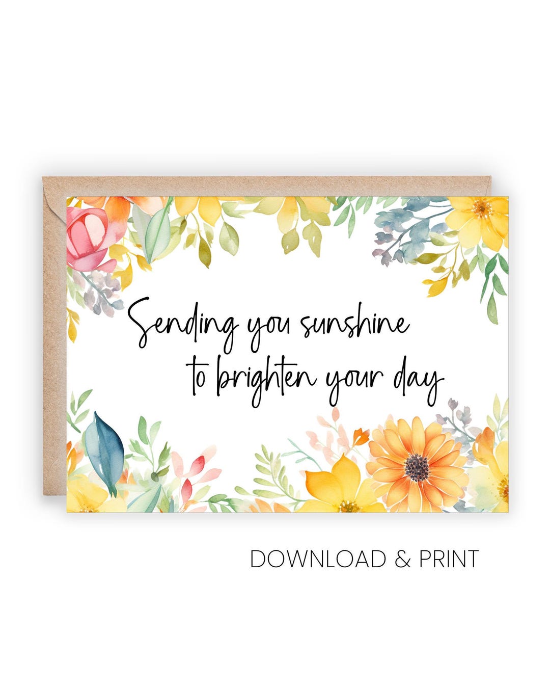 Feel Better Soon Card, Printable Sunshine and Warm Wishes (sizes 5x7 ...