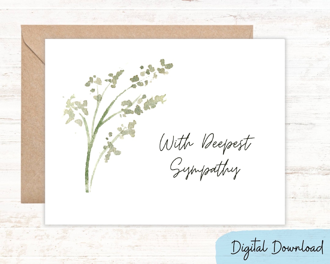 With Deepest Sympathy Simple Card: Printable Condolence (sizes 5x7 & A2 ...