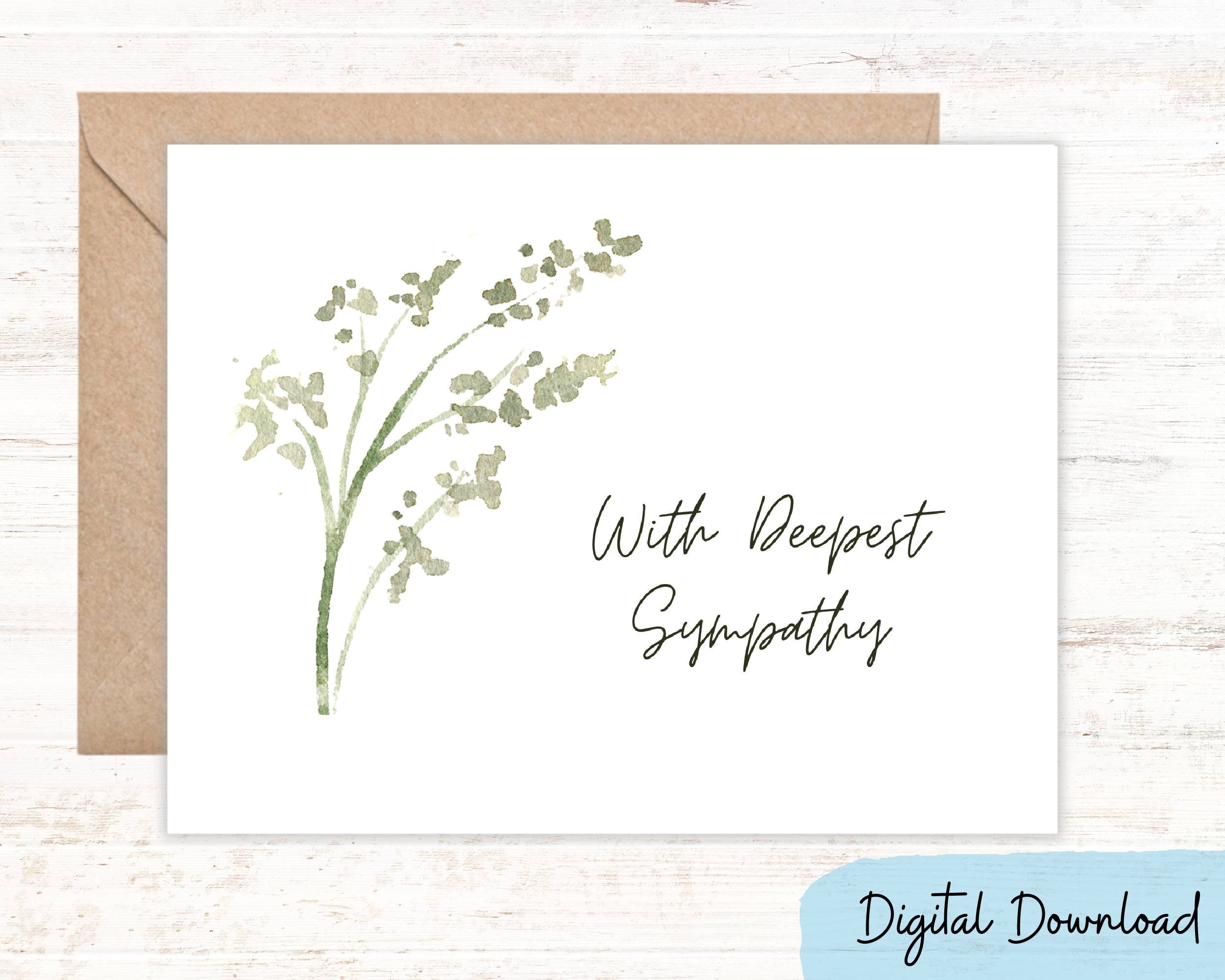 With Deepest Sympathy Simple Card: Printable Condolence (sizes 5x7 & A2 ...