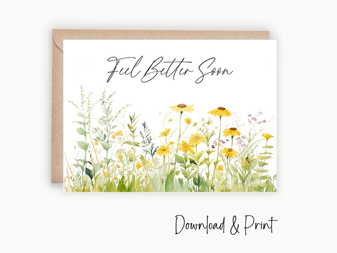 Feel Better Soon Card, Printable Simple Get Well Card With Happy Yellow ...