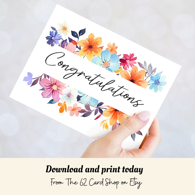 Congratulations Card to Download and Print, Simple Congrats Flowers to ...