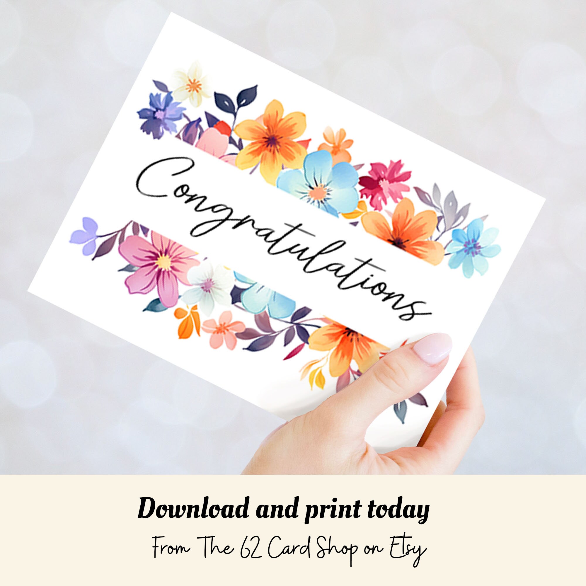 Congratulations Card to Download and Print, Simple Congrats Flowers to ...