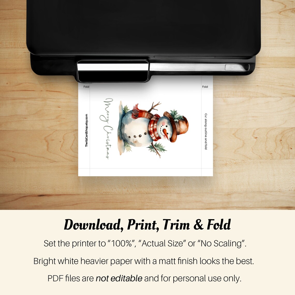 Printable Snowman Christmas Card Simple Cheery Merry - Etsy