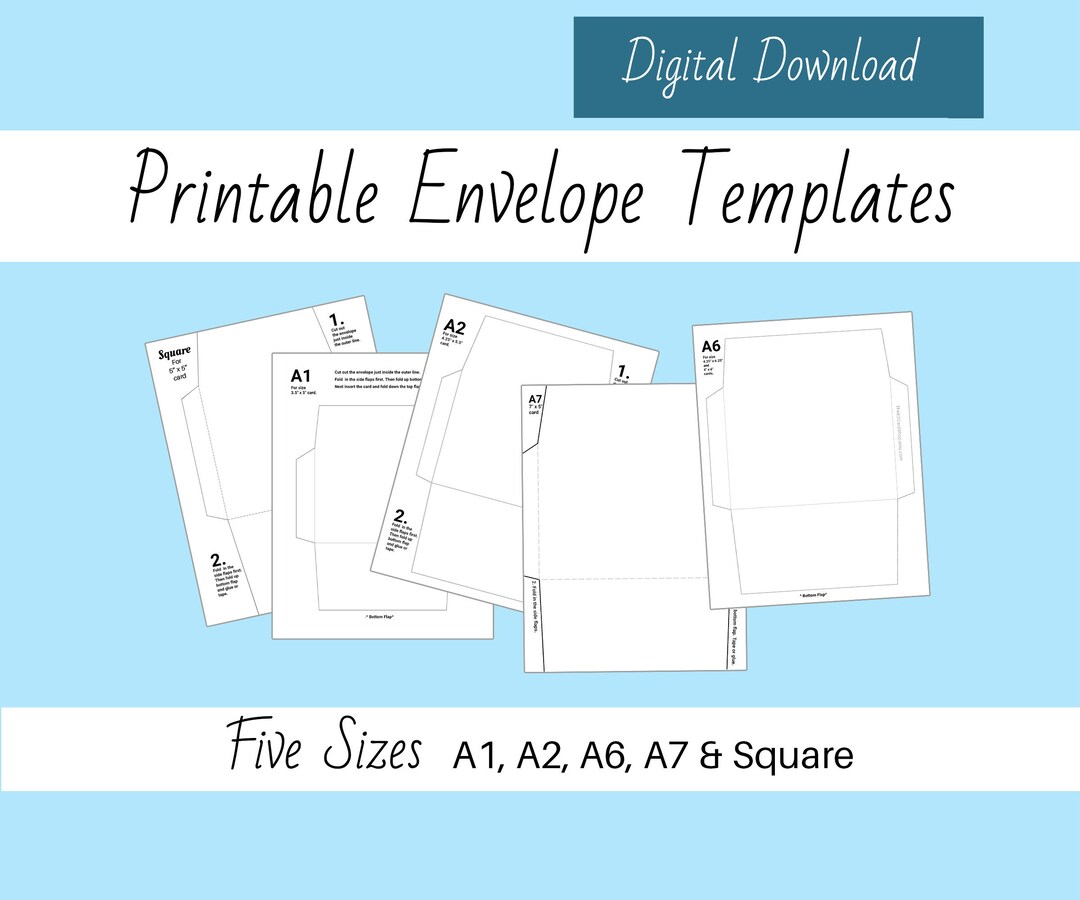 Printable Envelope Templates, Sizes A1, A2, A64x6, A77x5 & Square, DIY ...