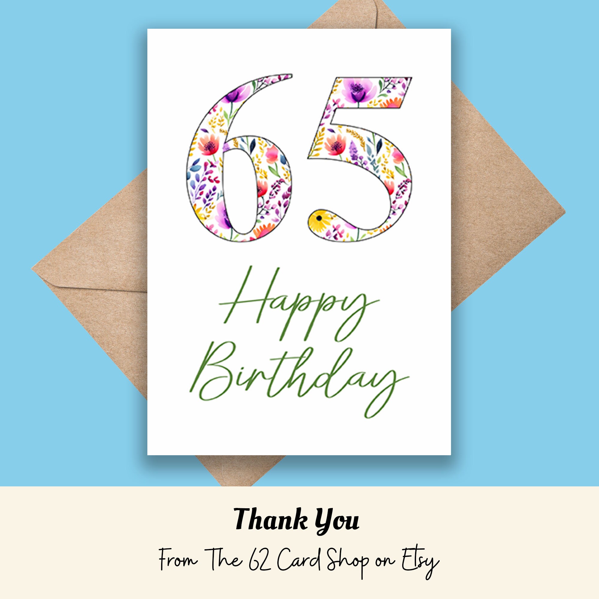 Printable 65th Birthday Card in Sizes 7x5 & A2, Celebrate a Happy 65th ...