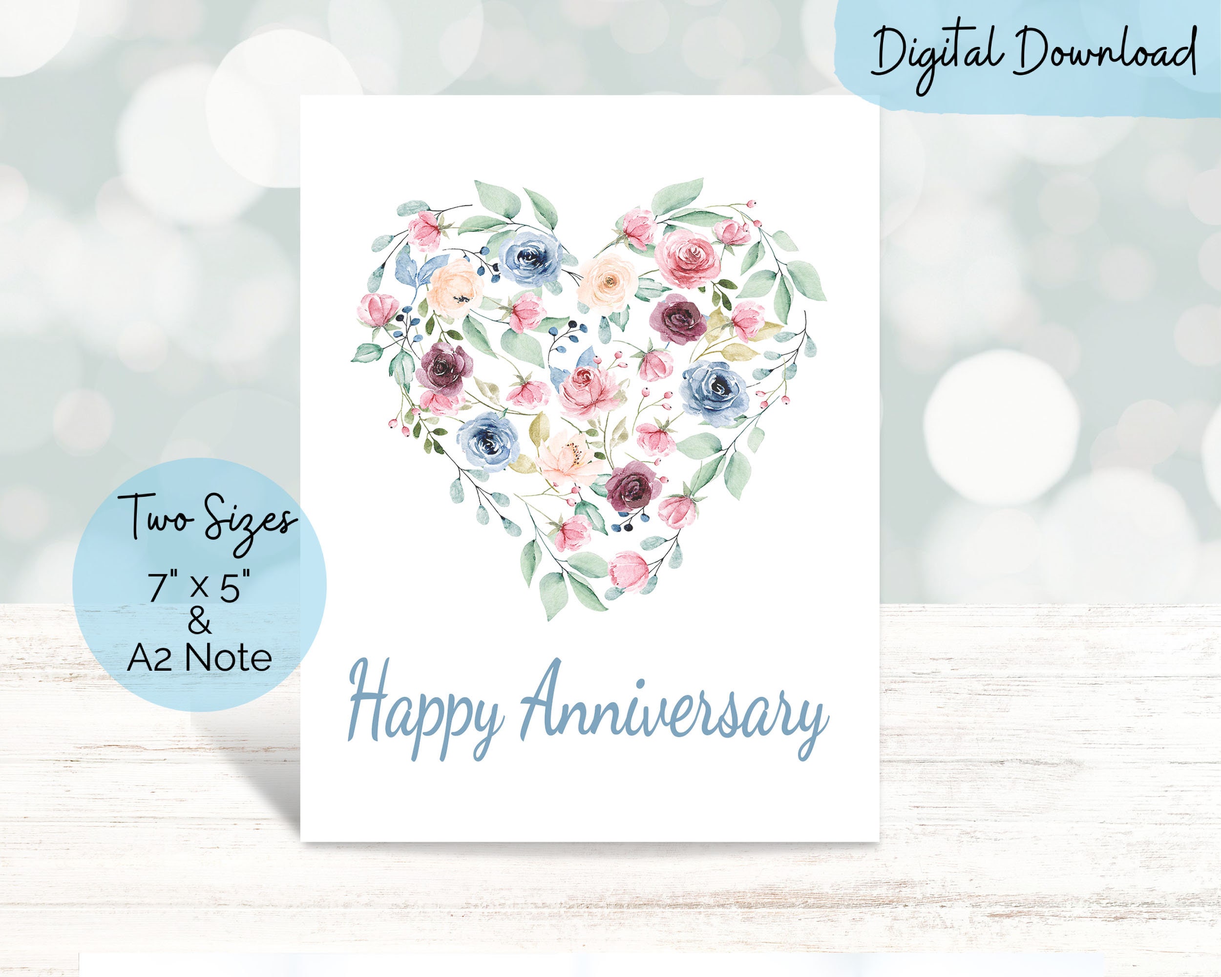 Printable Happy Anniversary Card in Sizes 5x7 and A2, Celebrate a ...