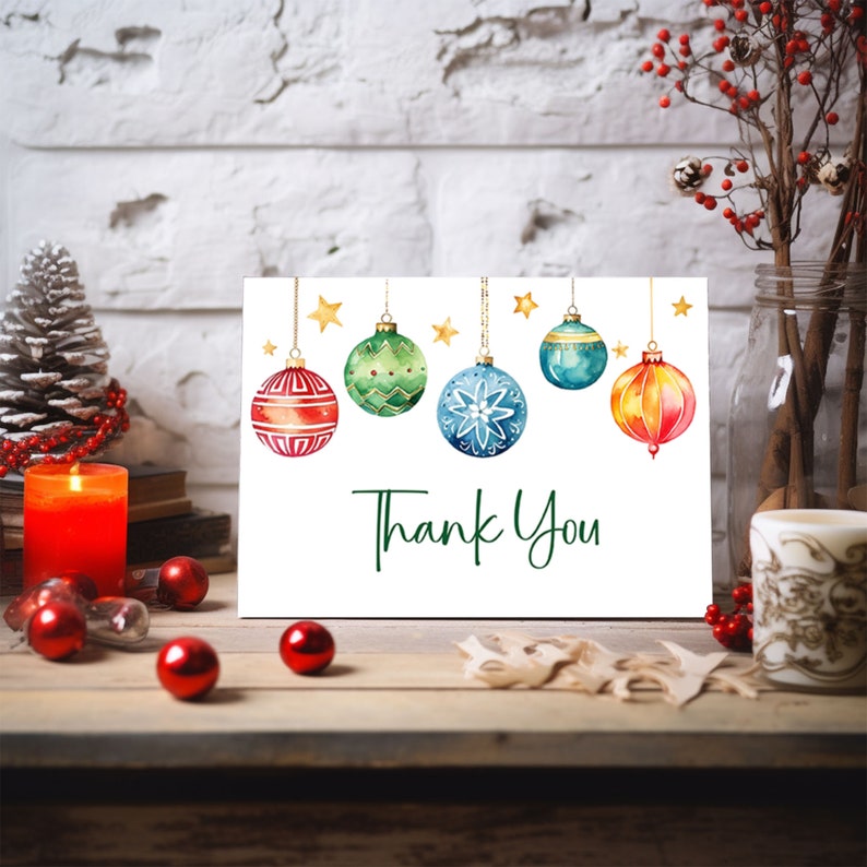 Christmas Thank You Note, Printable Holiday Season Thanks Card (sizes ...