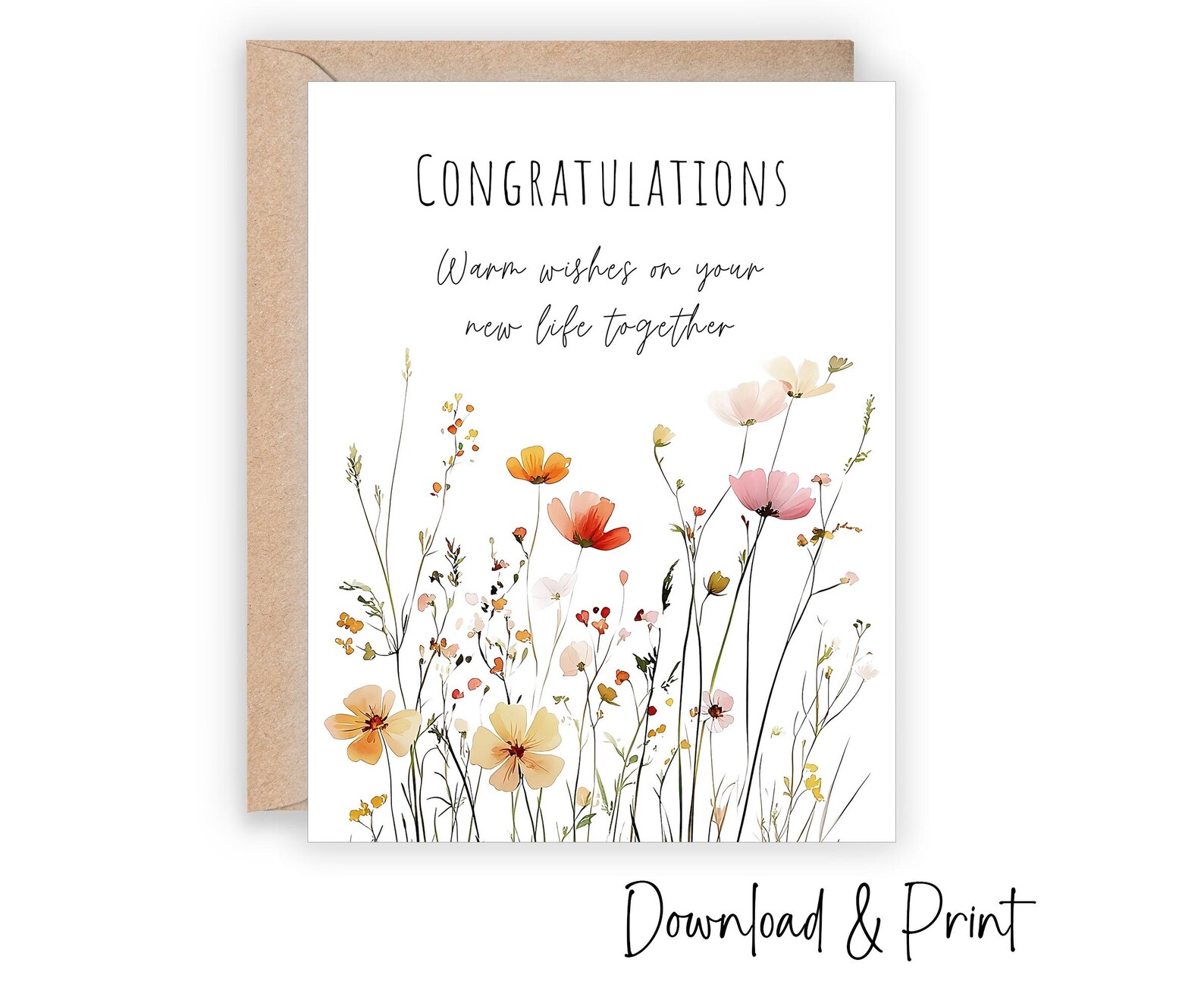 Printable Wedding Congratulations Card: Happy New Life Together (sizes ...