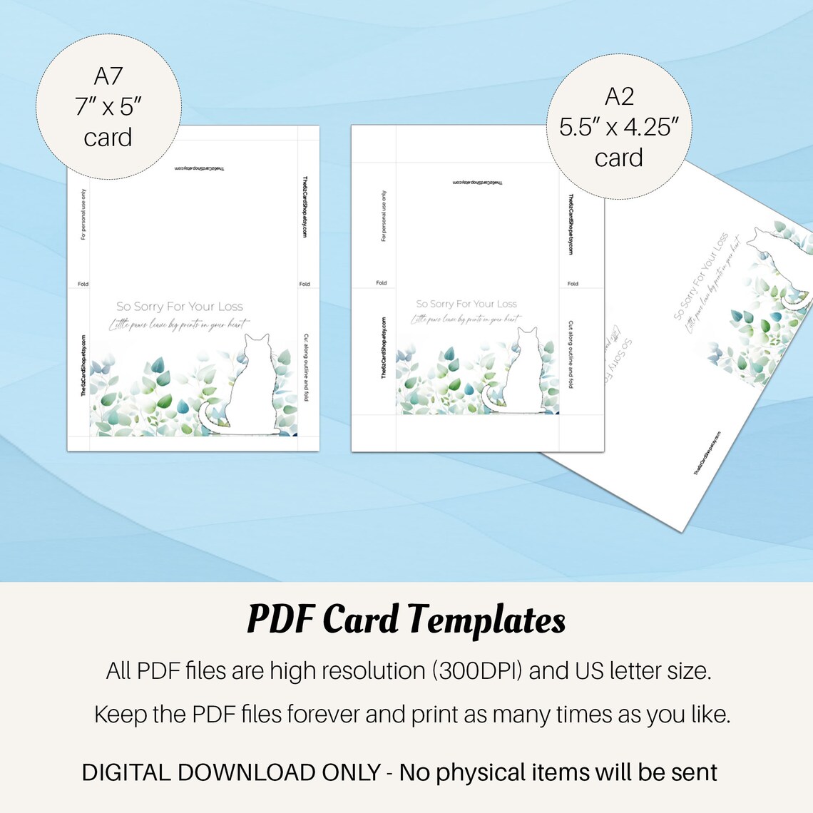 Printable Loss of Pet Cat Card, Sorry for Your Loss, Thinking of You at ...