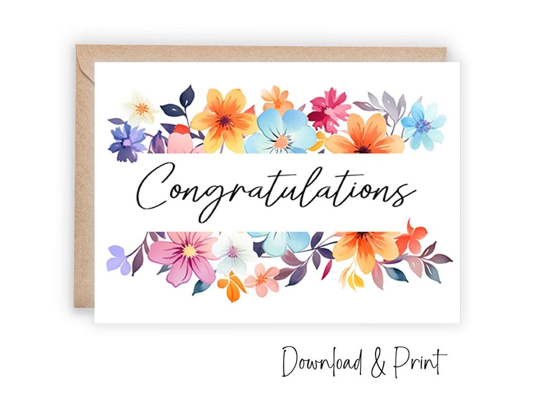 Congratulations Card to Download and Print, Simple Congrats Flowers to ...