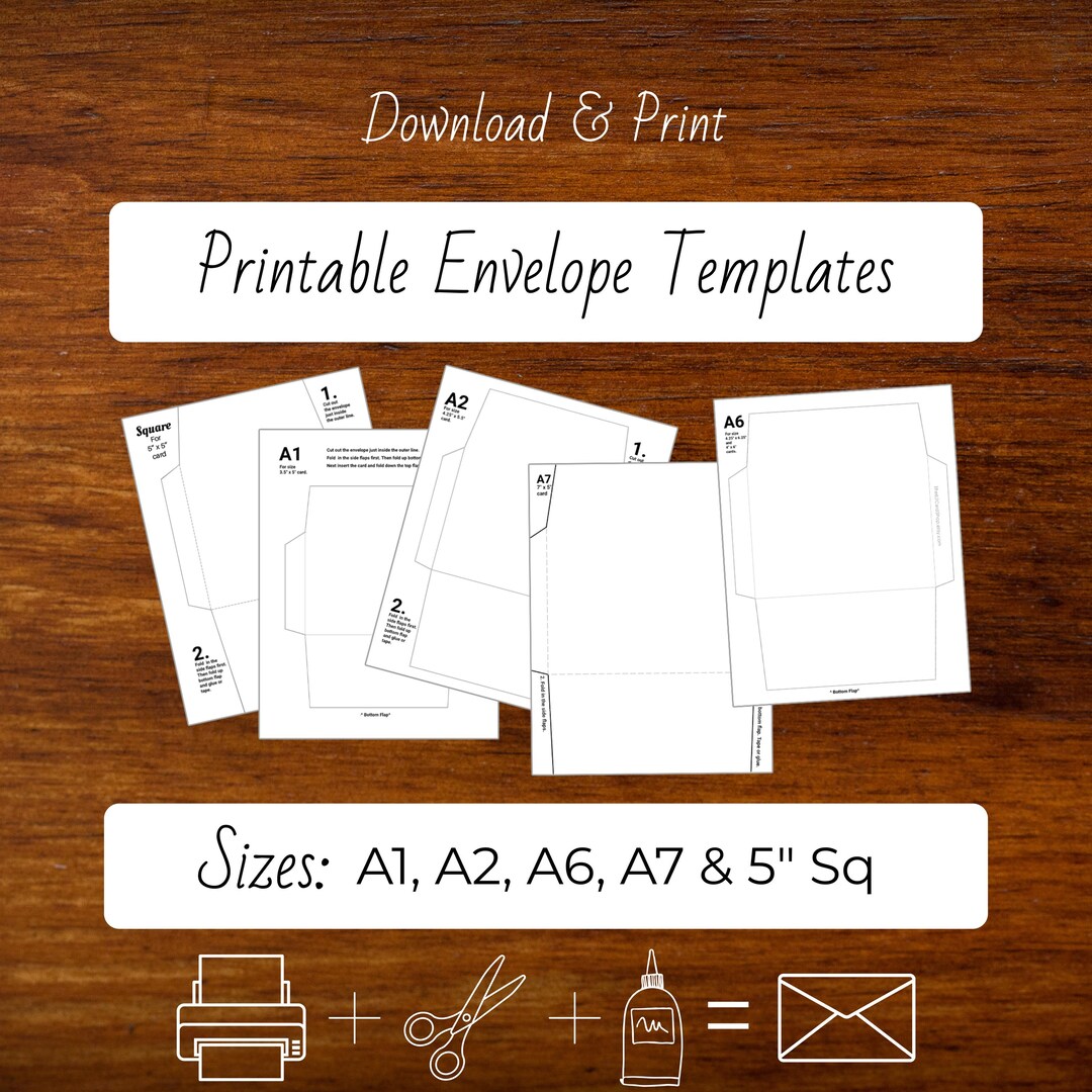 Printable Envelope Templates: Sizes A1, A2, A6(4x6), A7(7x5) & Square ...