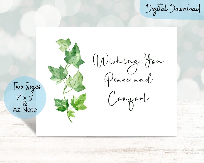Printable Peace and Comfort Sympathy Card: Simple Greenery (sizes 5x7 ...