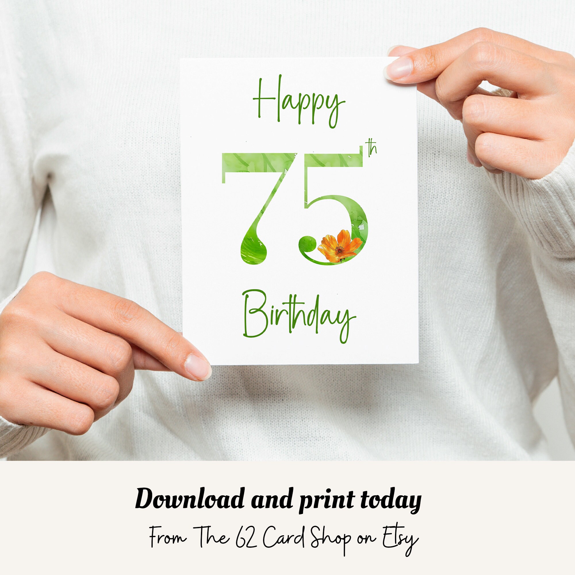 Printable 75th Birthday Card, Celebrate a Happy 75th Birthday Milestone ...