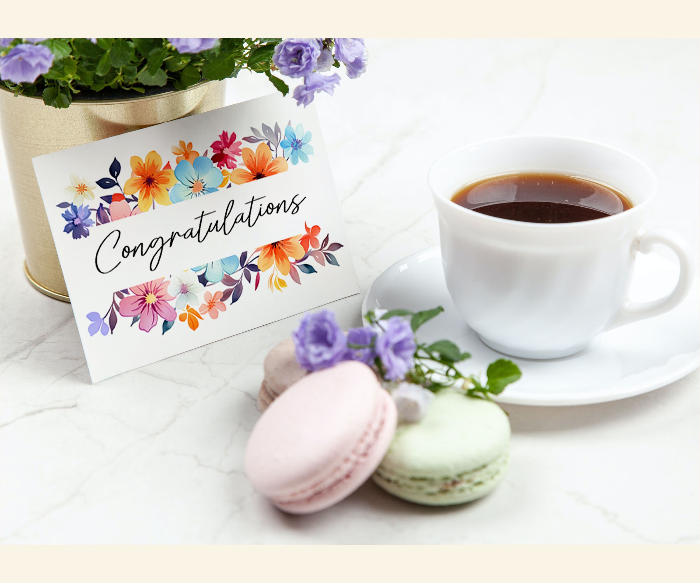 Congratulations Card to Download and Print, Simple Congrats Flowers to ...