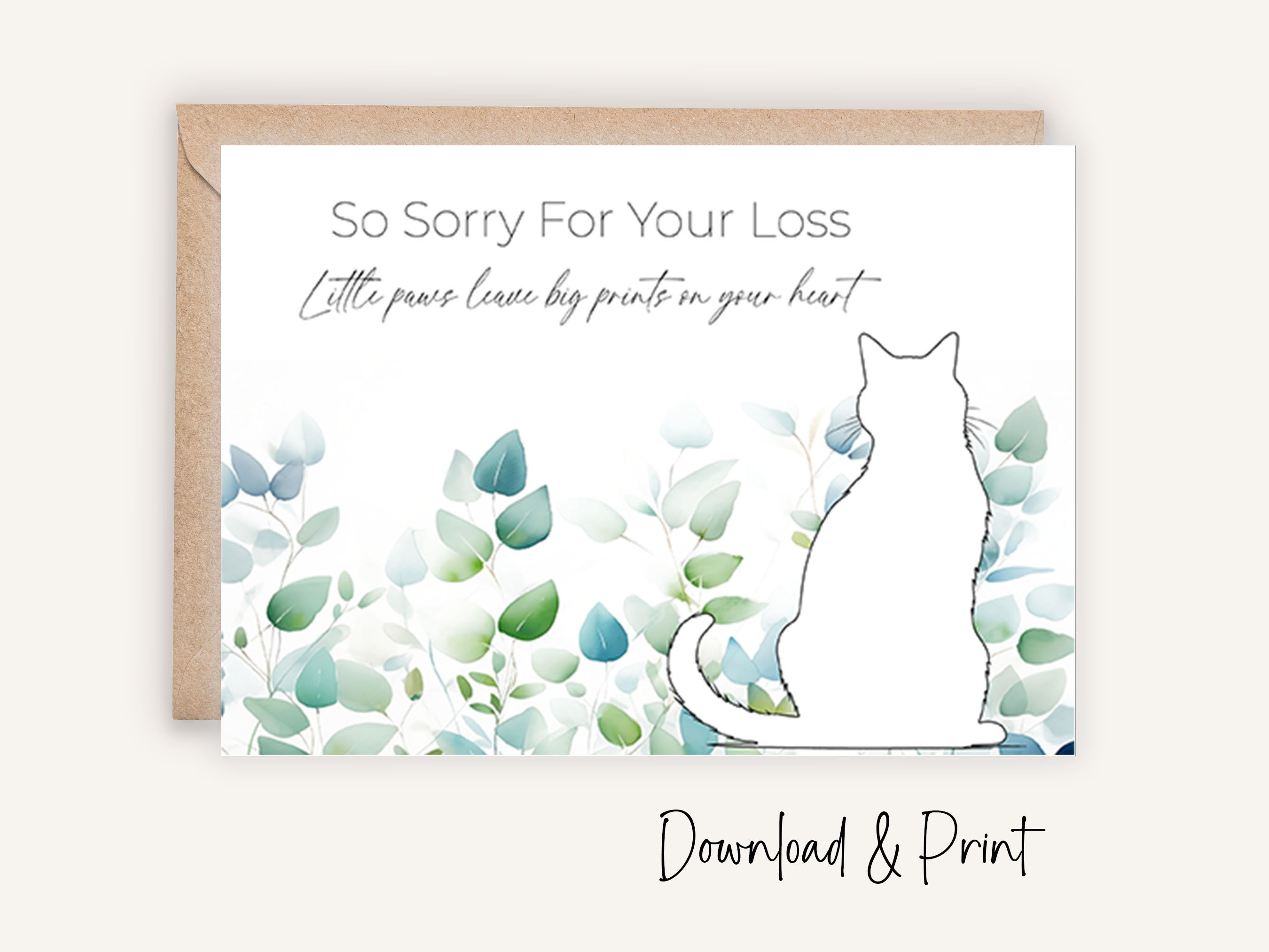 Printable Loss of Pet Cat Card, Sorry for Your Loss, Thinking of You at ...