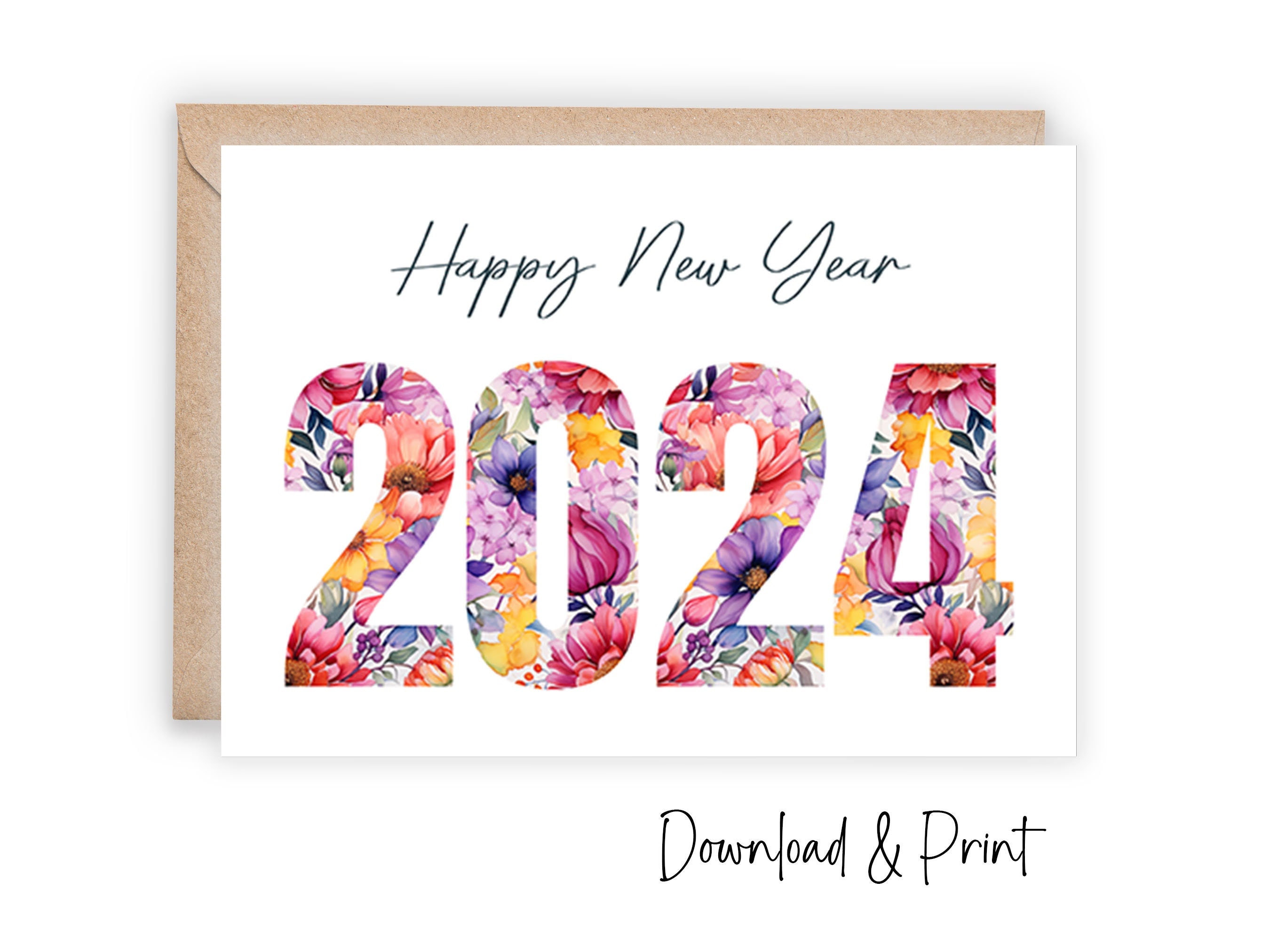 New Years Cards 2024, Happy New Year Greetings, Winter Happy Holiday ...