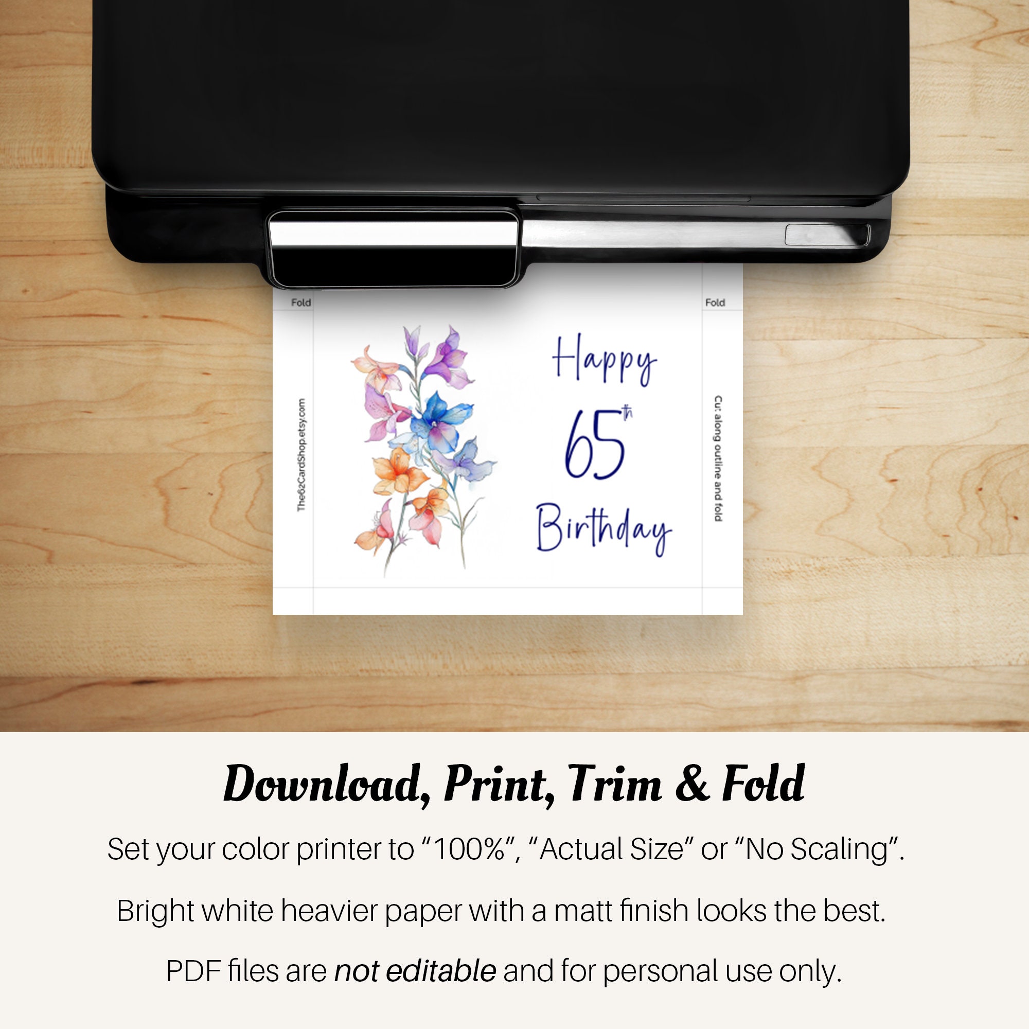 Happy 65th Birthday Card in Sizes 7x5 & A2, Celebrate a 65th Birthday ...
