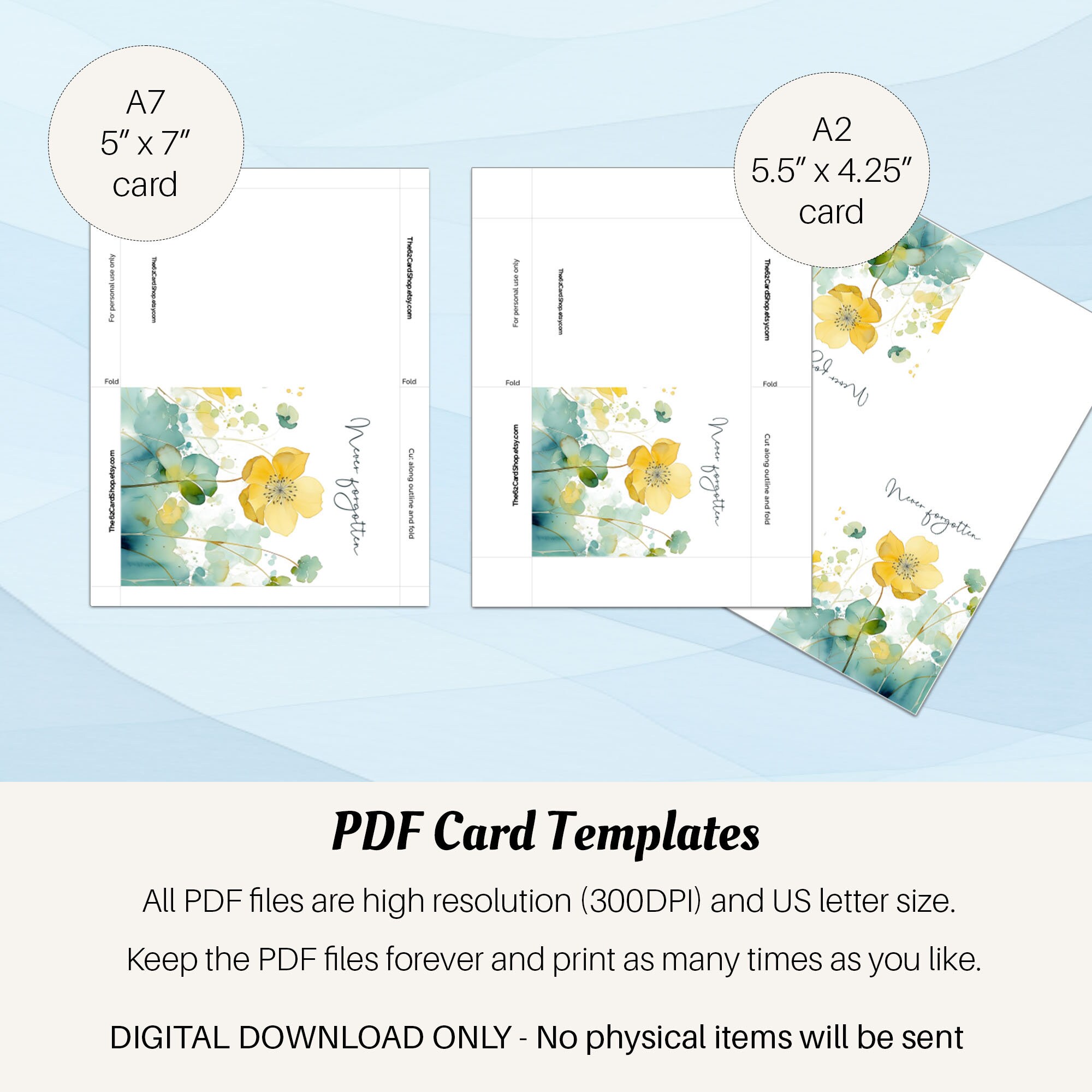 Printable Sympathy Card: Watercolor Flowers Condolences (sizes 5x7 & A2 ...