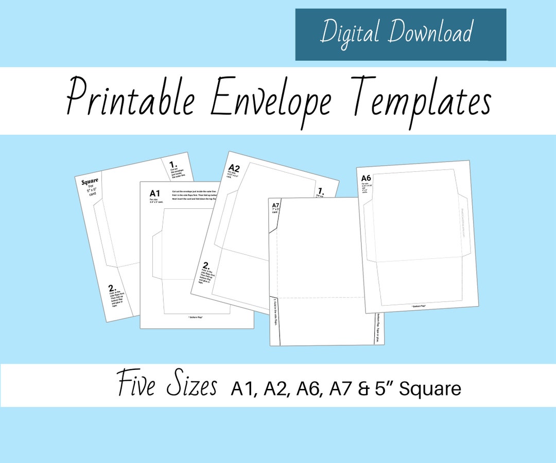 Printable Envelope Templates, Sizes A1, A2, A6(4x6), A7(7x5) & Square ...