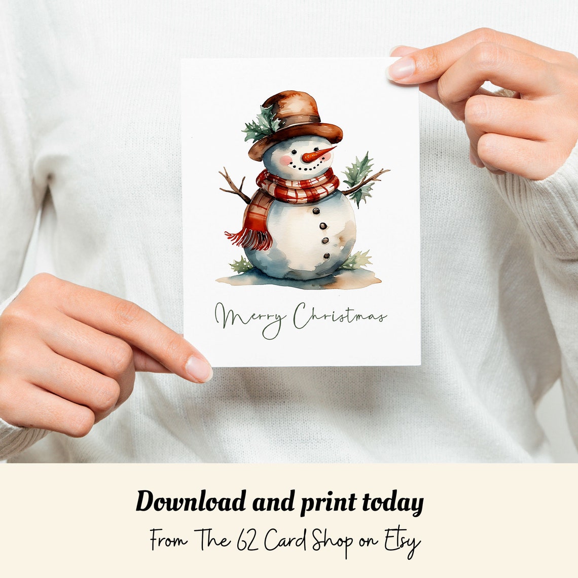 Printable Snowman Christmas Card Simple Cheery Merry - Etsy