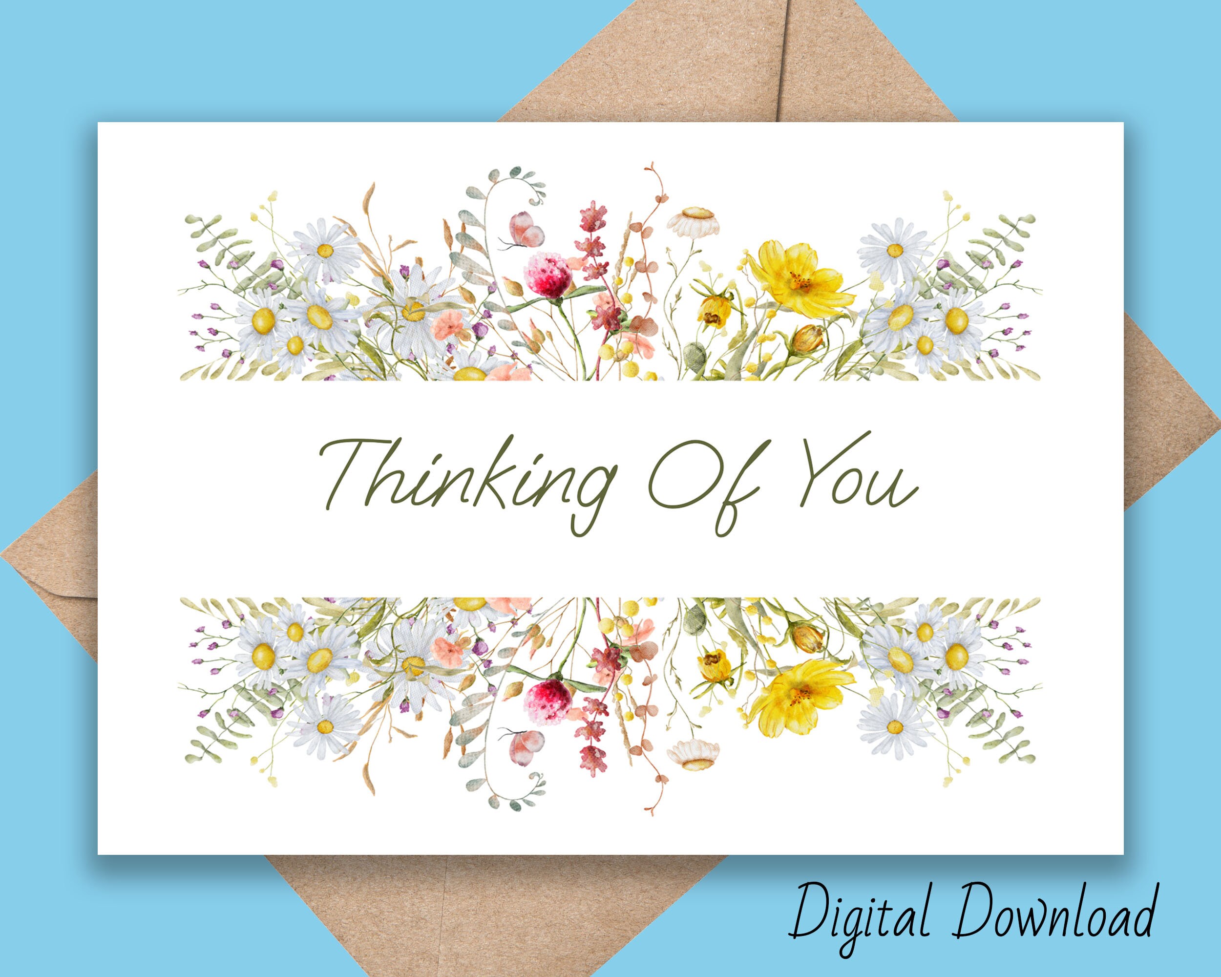 Printable Thinking of You Card With Wildflowers - Etsy