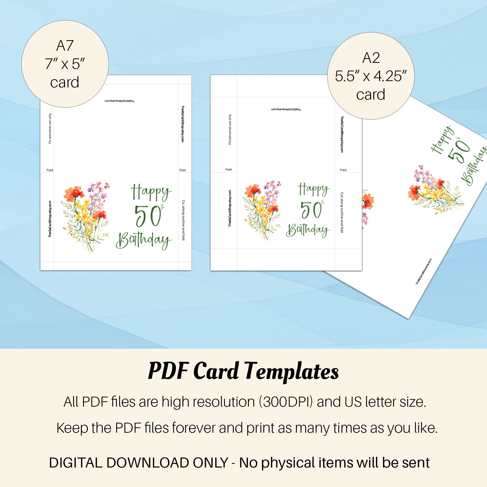 Happy 50th Birthday Card in Sizes 7x5 & A2, Celebrate a 50th Birthday ...