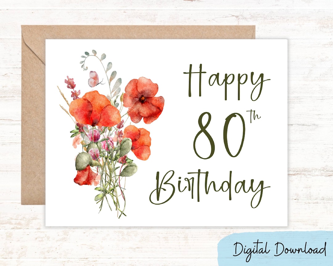 Happy 80th Birthday Card in Sizes 7x5 & A2, Celebrate a 80th Birthday ...