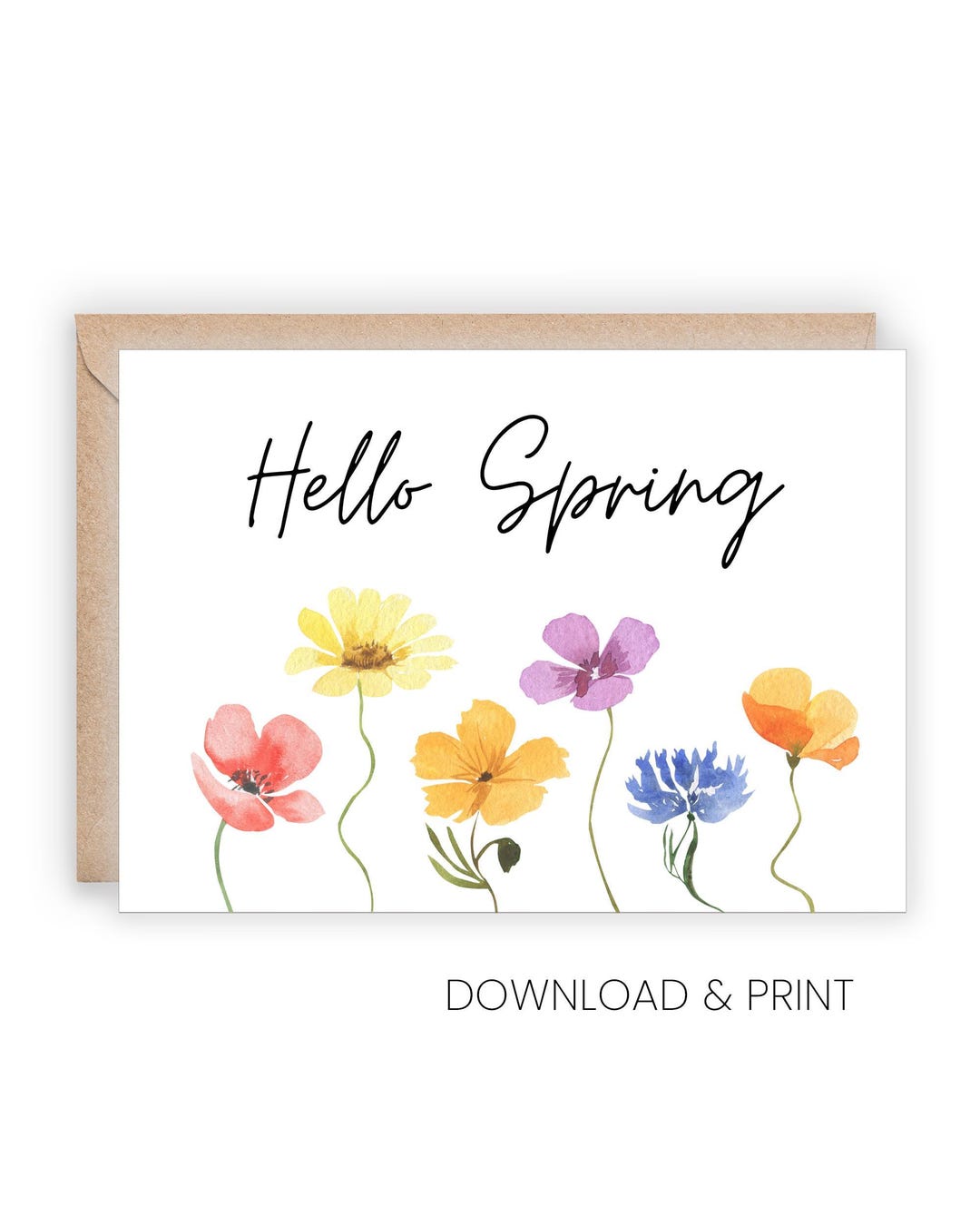 Printable Hello Spring Card: Cheery Flowers (sizes 5x7 & A2) - Etsy