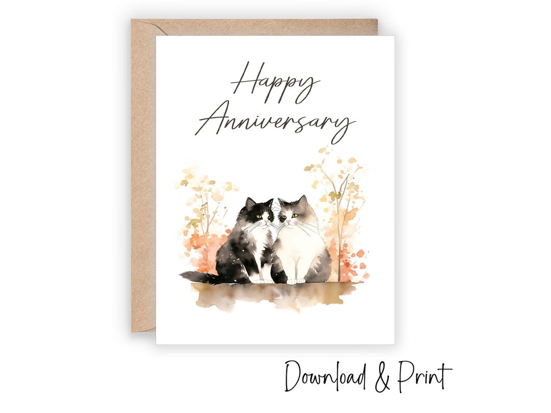 Printable Happy Anniversary Cat Card in Sizes 5x7 and A2, Celebrate a ...