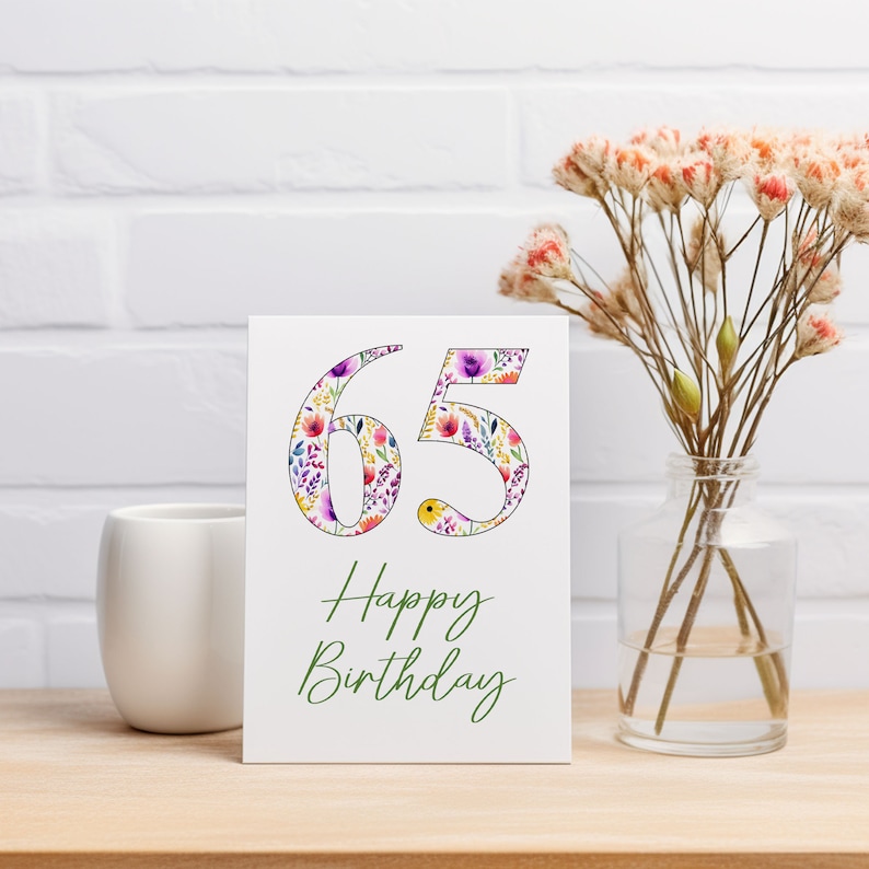 Printable 65th Birthday Card in Sizes 7x5 & A2, Celebrate a Happy 65th ...