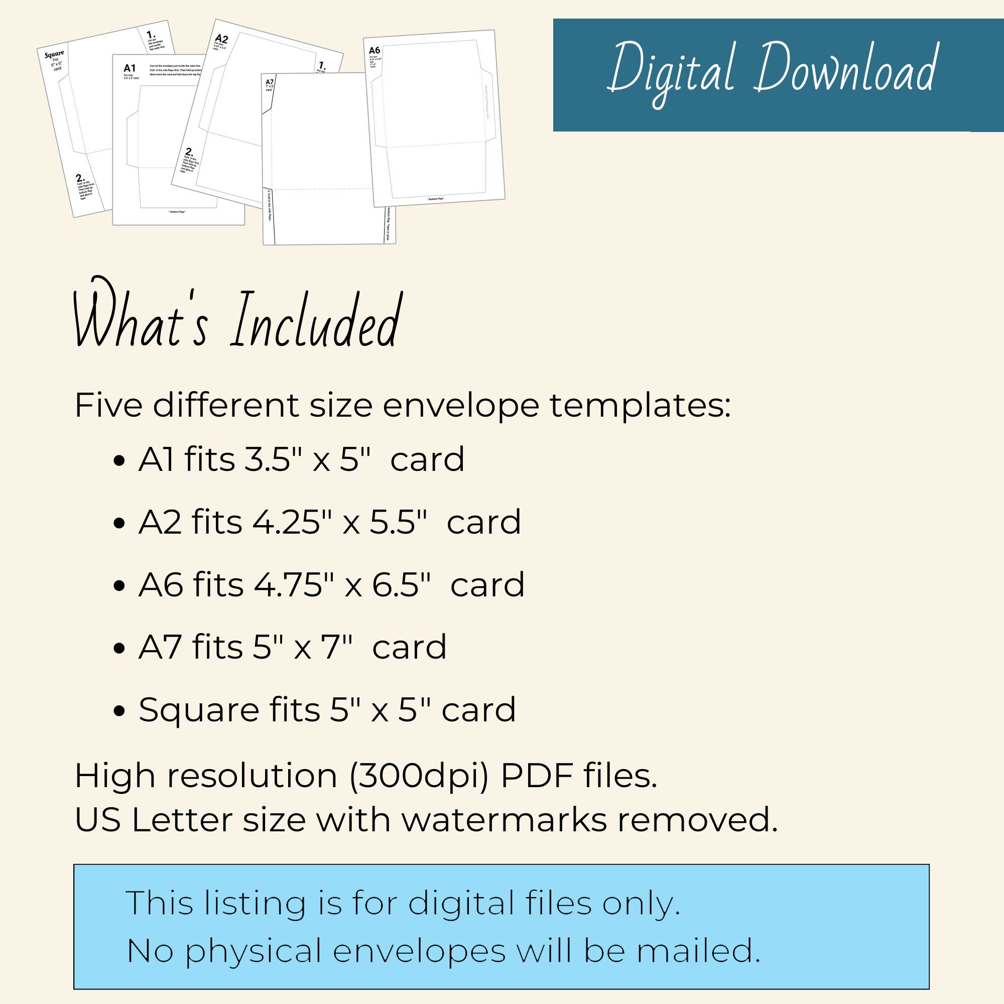 Printable Envelope Templates, Sizes A1, A2, A64x6, A77x5 & Square, DIY ...
