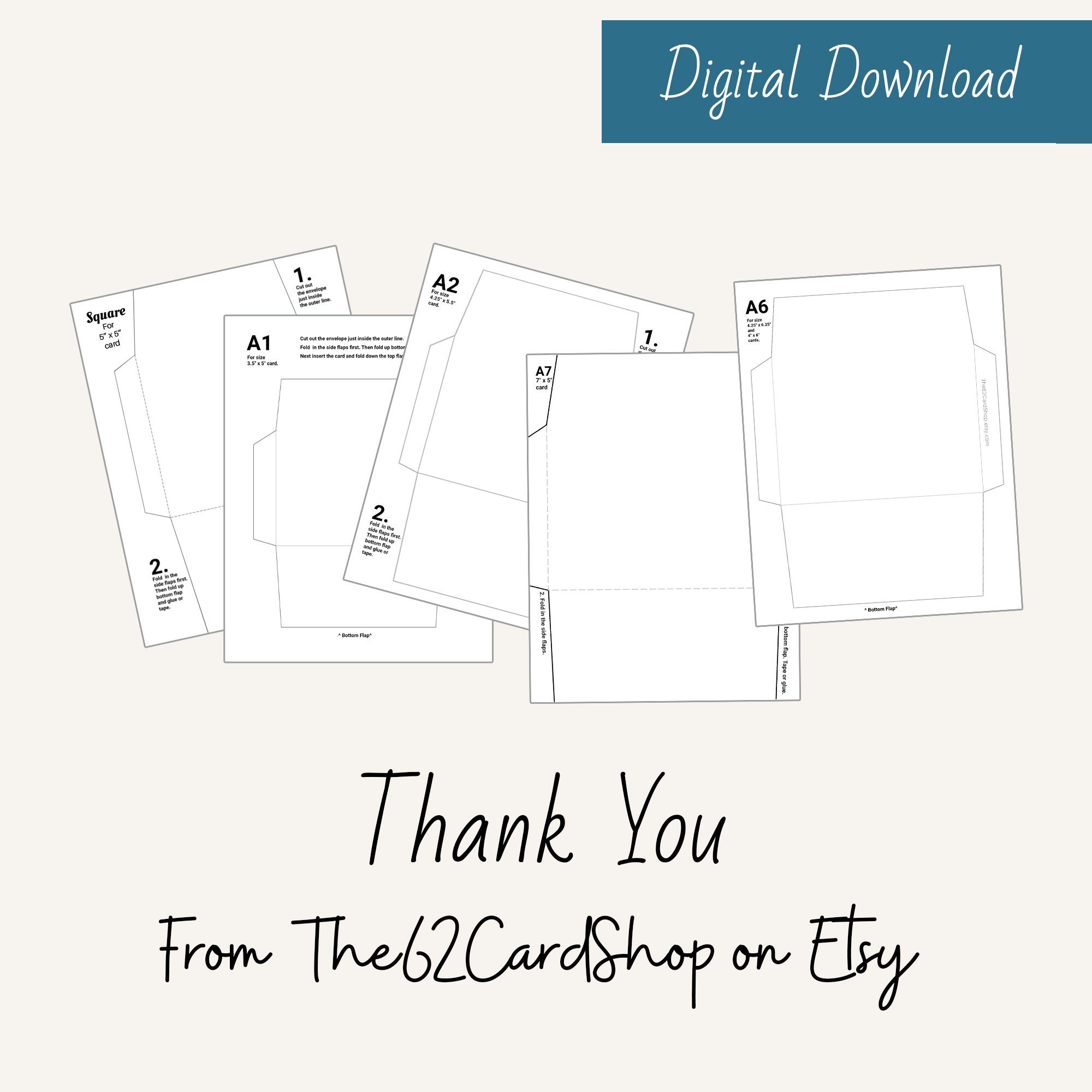 Printable Envelope Templates: Sizes A1, A2, A6(4x6), A7(7x5) & Square ...