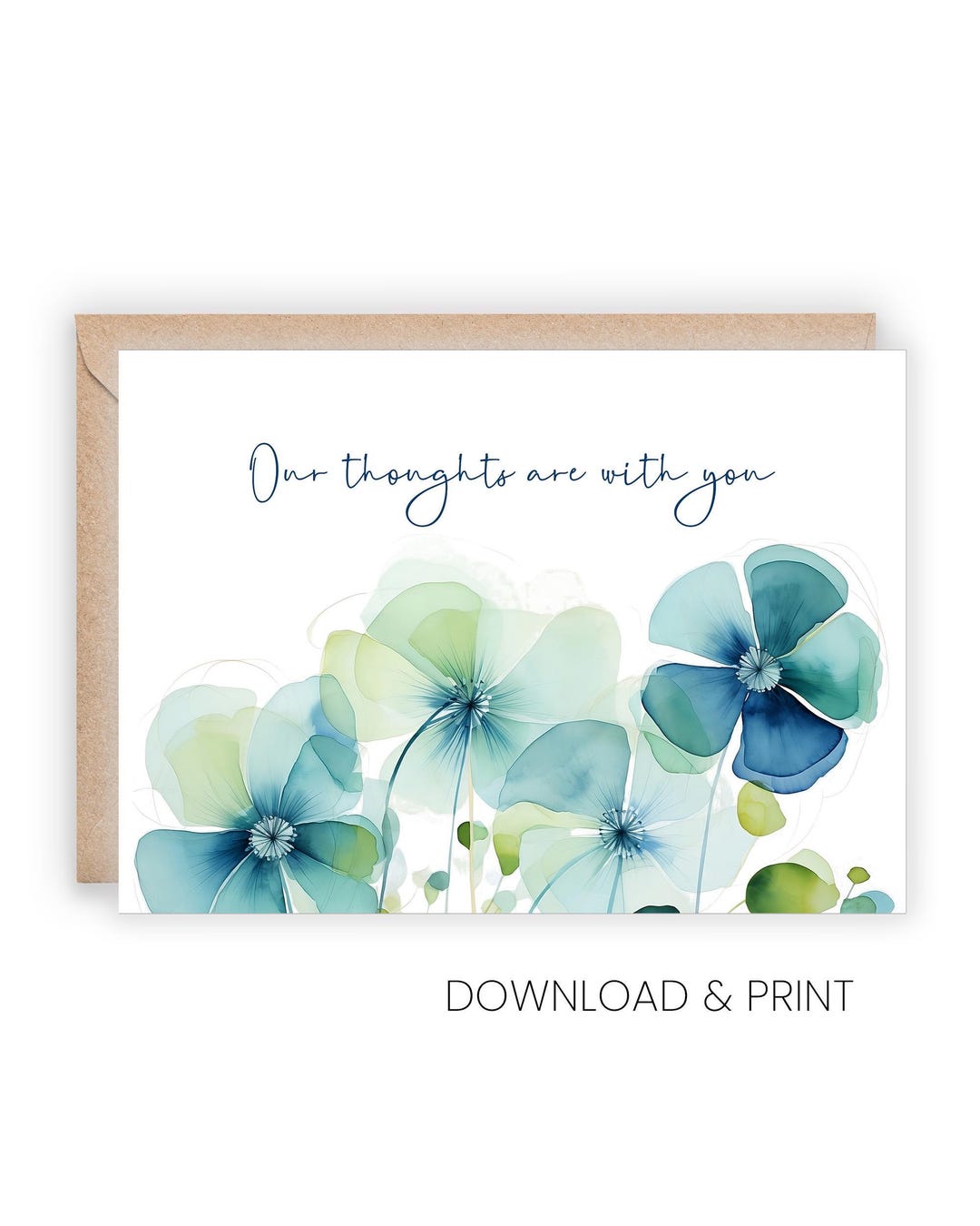 Printable Condolence Card: Our Thoughts Are With You Floral (sizes 5x7 ...