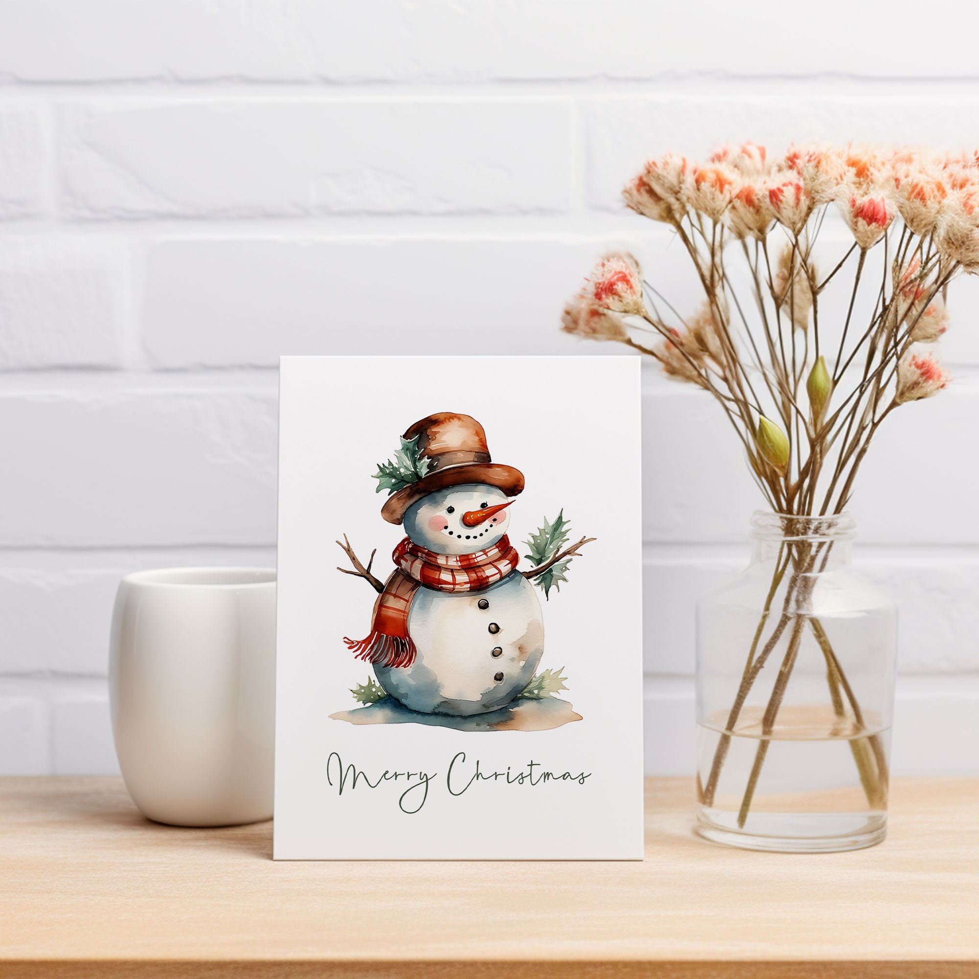 Printable Snowman Christmas Card Simple Cheery Merry - Etsy