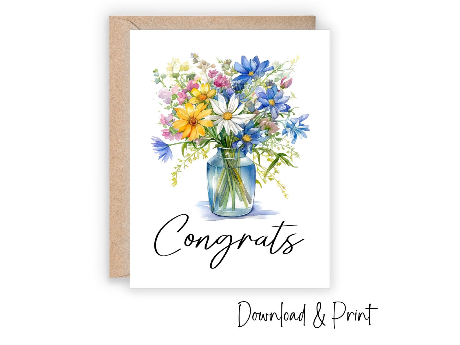 Congratulations Card to Download and Print, Vase of Simple Congrats ...