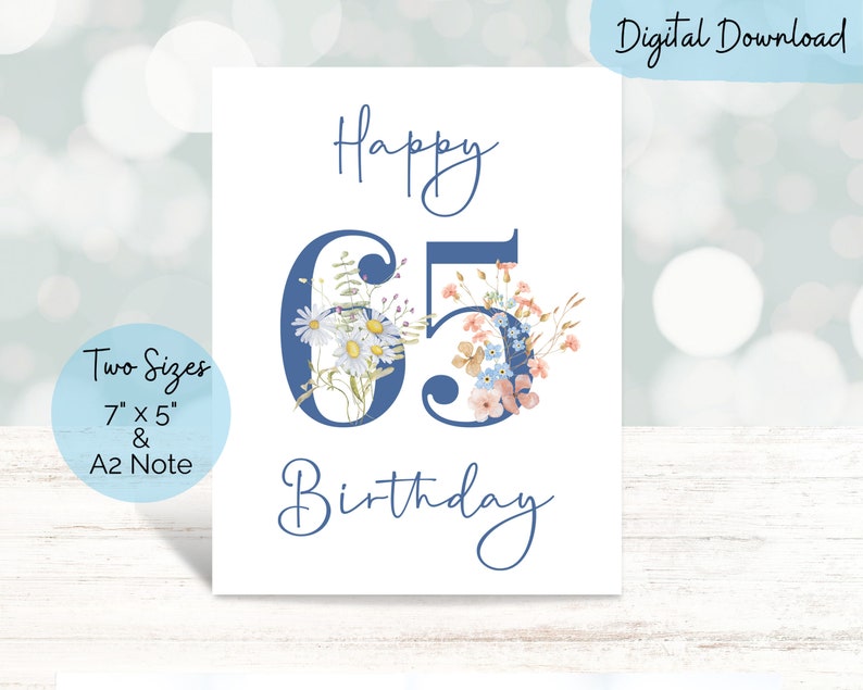 Printable 65th Birthday Card in Sizes 7x5 & A2 Celebrate a - Etsy