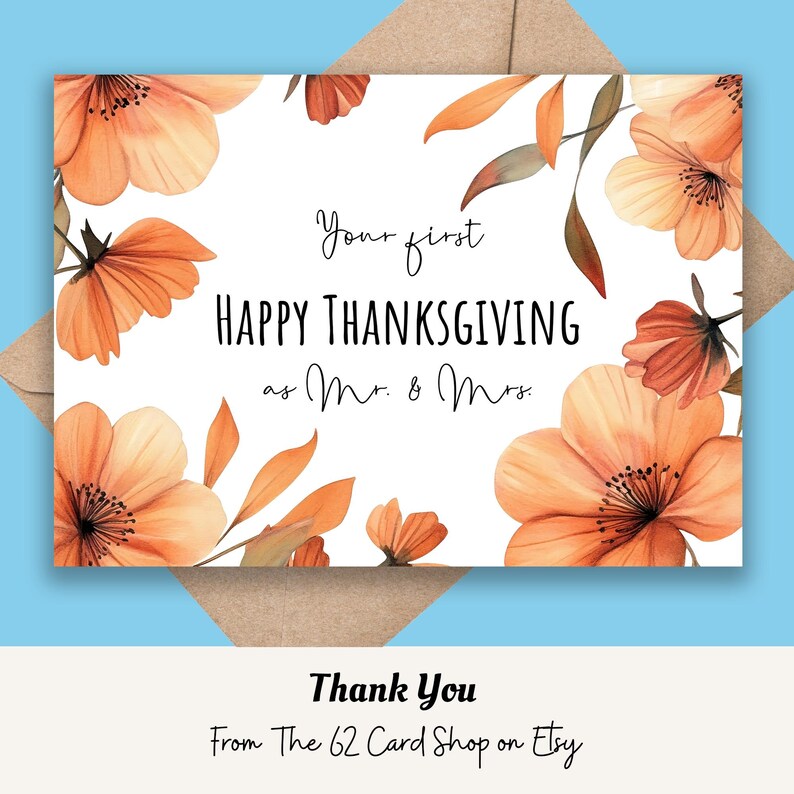 Printable Newlywed Thanksgiving Card, Celebrate a First Fall Autumn ...