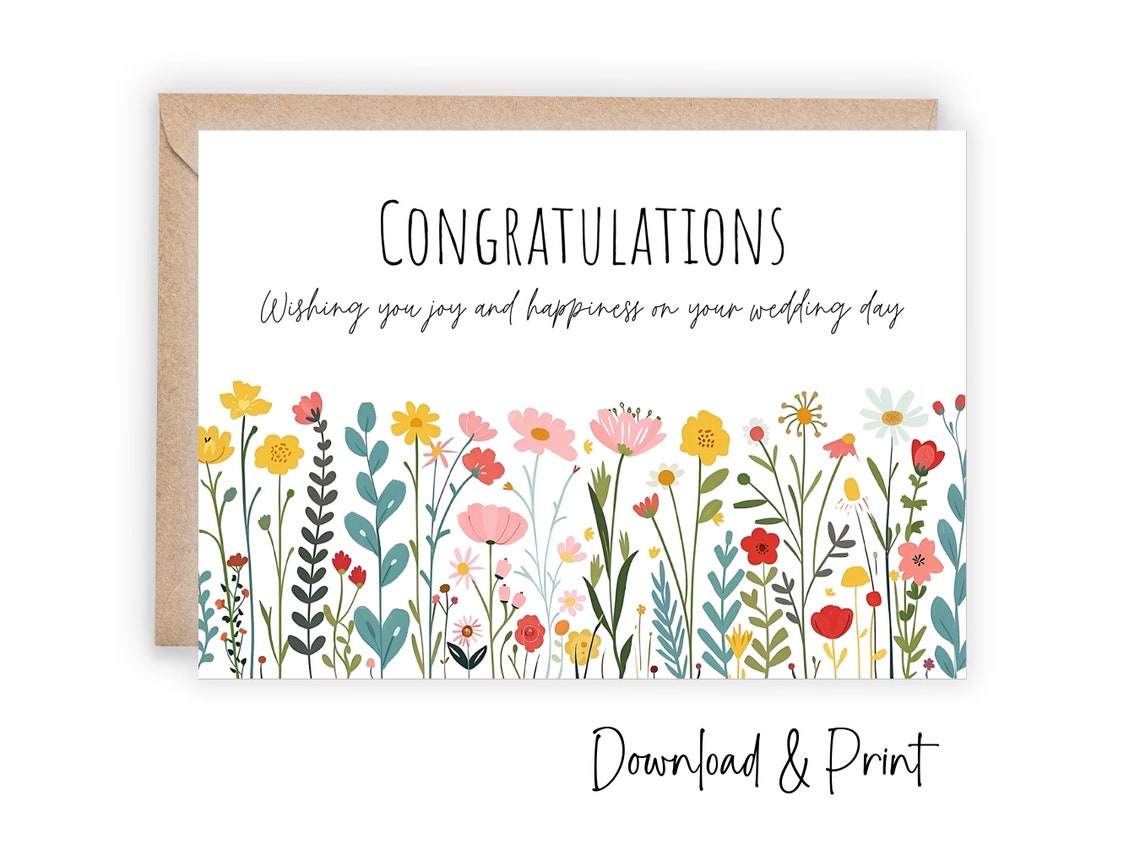 Wedding Congratulations Card, Printable Happy Wedding Day Card ...