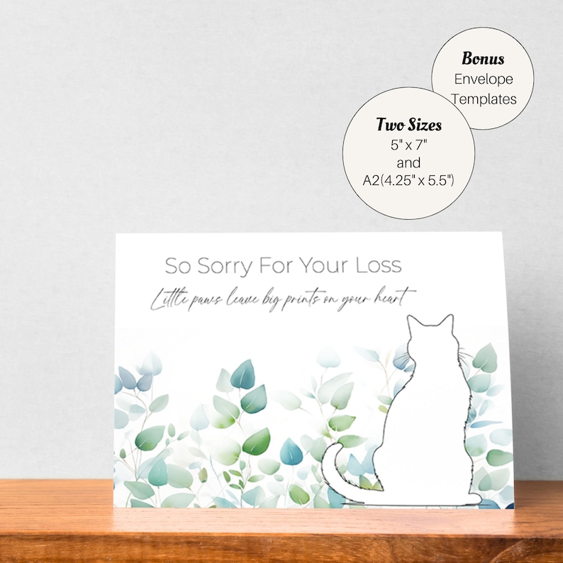 Printable Loss of Pet Cat Card, Sorry for Your Loss, Thinking of You at ...
