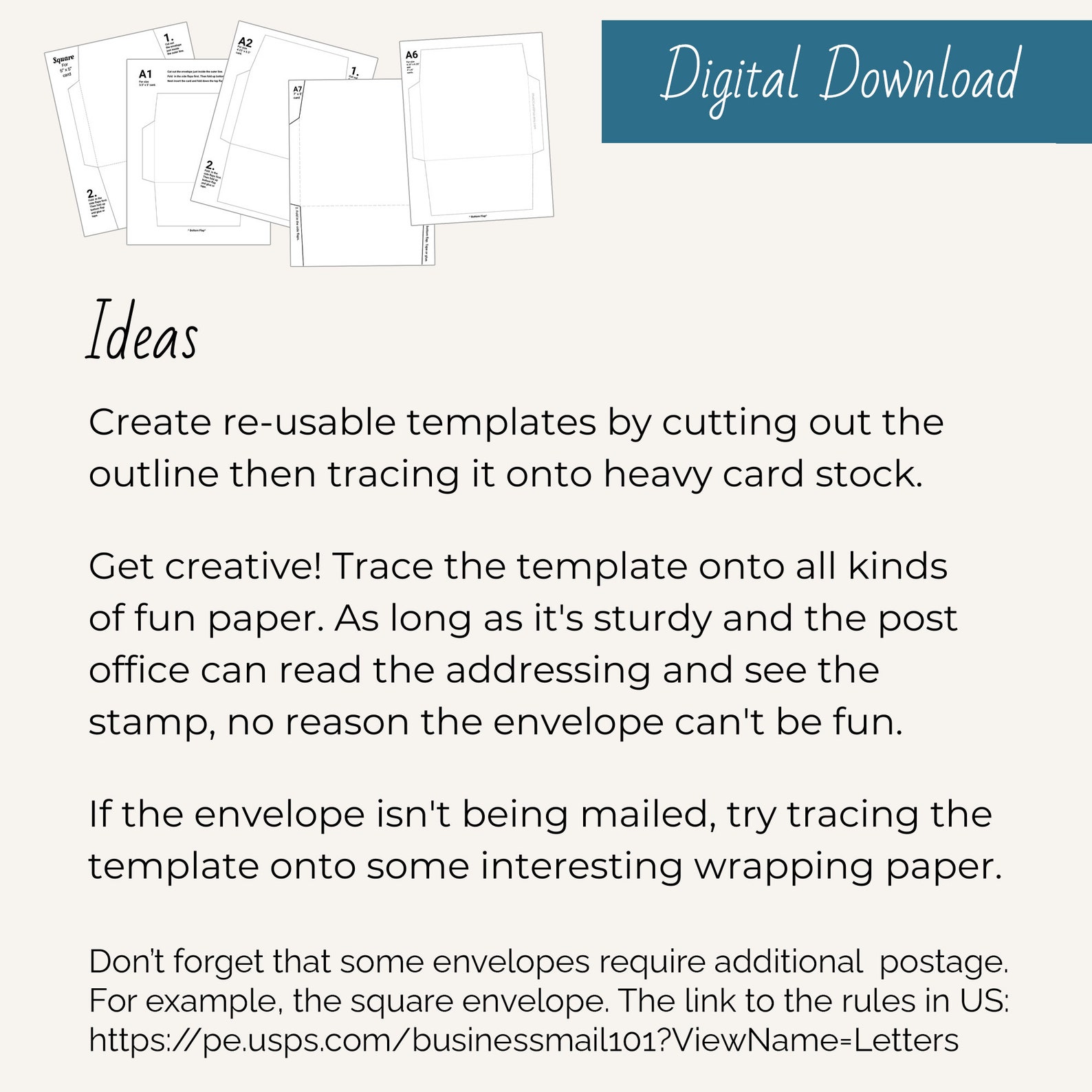 Printable Envelope Templates: Sizes A1, A2, A6(4x6), A7(7x5) & Square ...