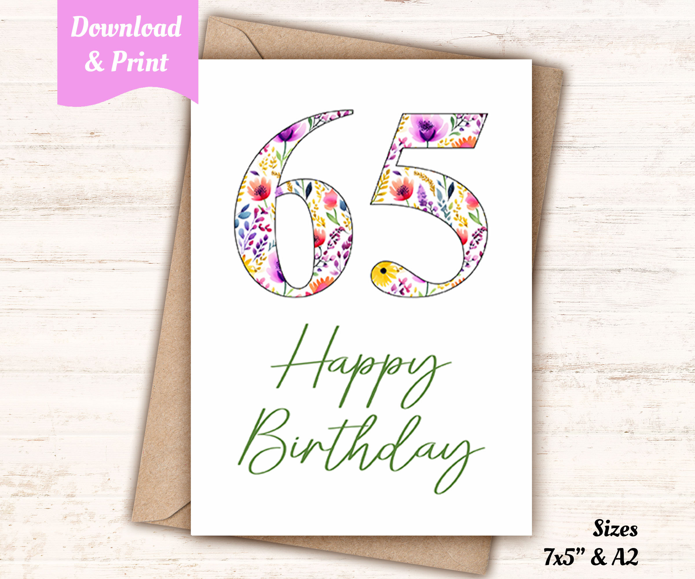 Printable 65th Birthday Card in Sizes 7x5 & A2 Celebrate a - Etsy
