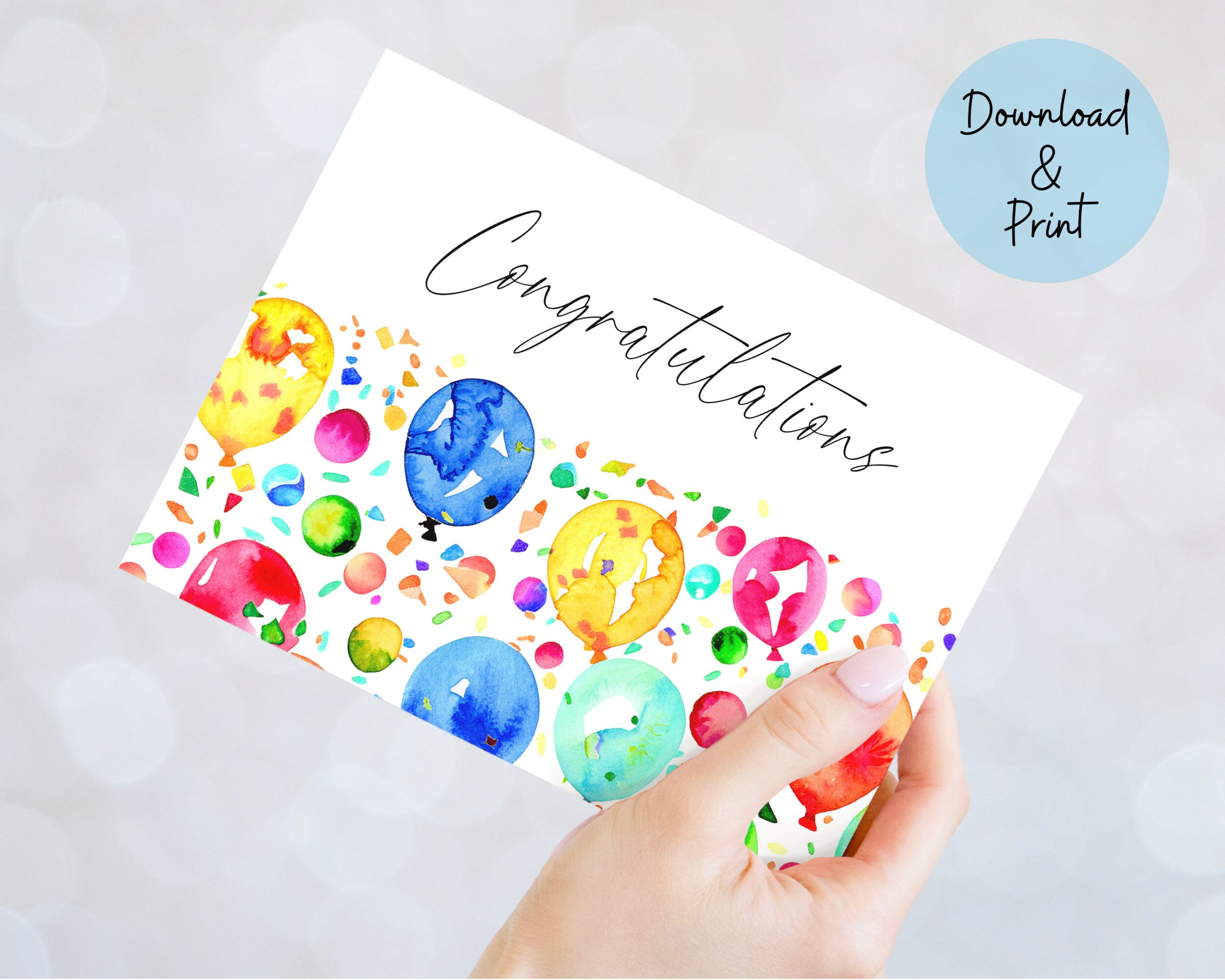 Printable Congratulations Card With Festive Balloons (sizes 5x7 & A2 ...