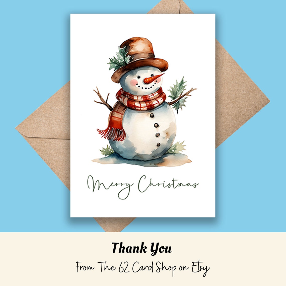 Printable Snowman Christmas Card Simple Cheery Merry - Etsy
