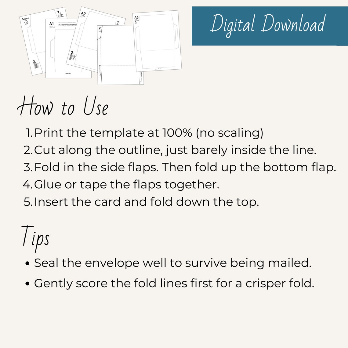 Printable Envelope Templates: Sizes A1, A2, A6(4x6), A7(7x5) & Square ...