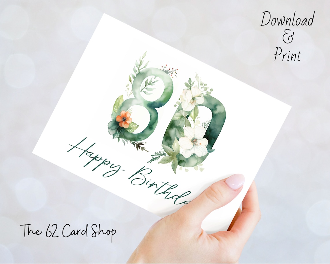 Printable 80th Birthday Card in Sizes 5x7 & A2 Say Happy - Etsy