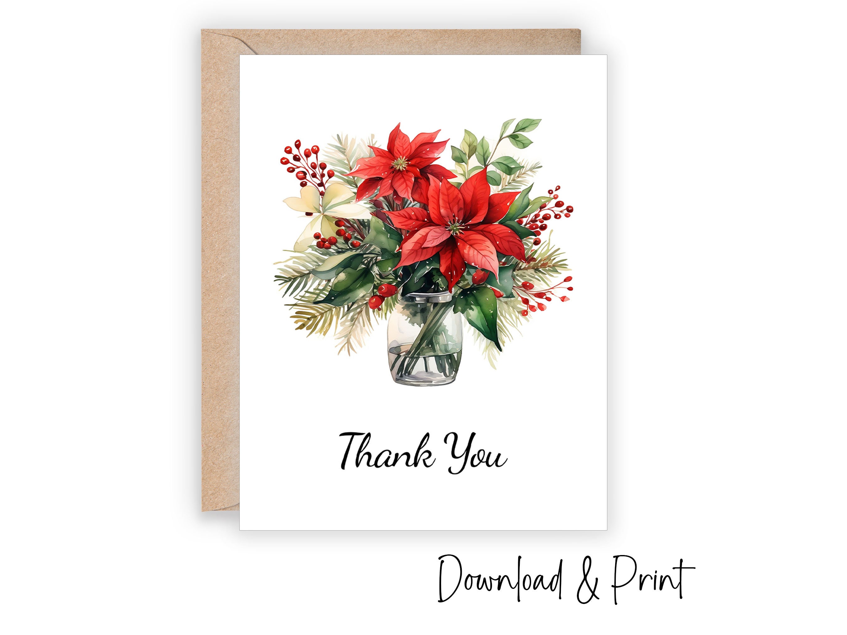 Printable Christmas Thank You Card, Say a Simple Thank You for a ...
