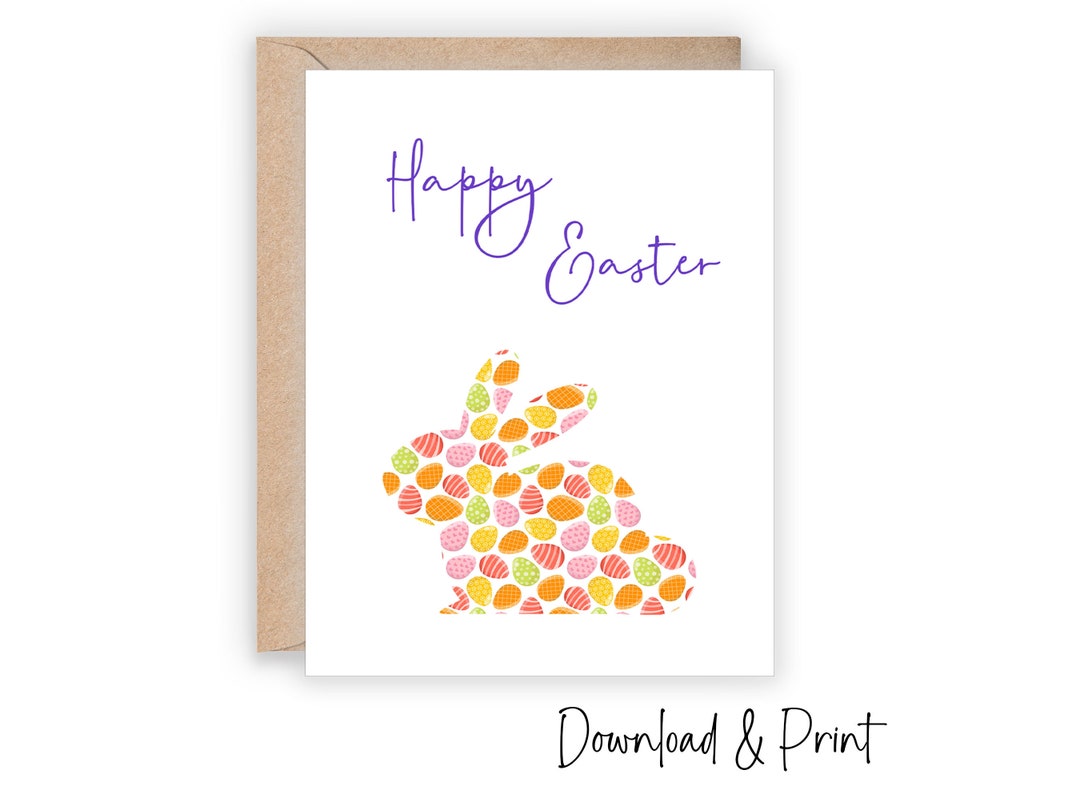 Printable Happy Easter Card in Sizes 5 X 7 & A2, Cute Bunny Saying ...